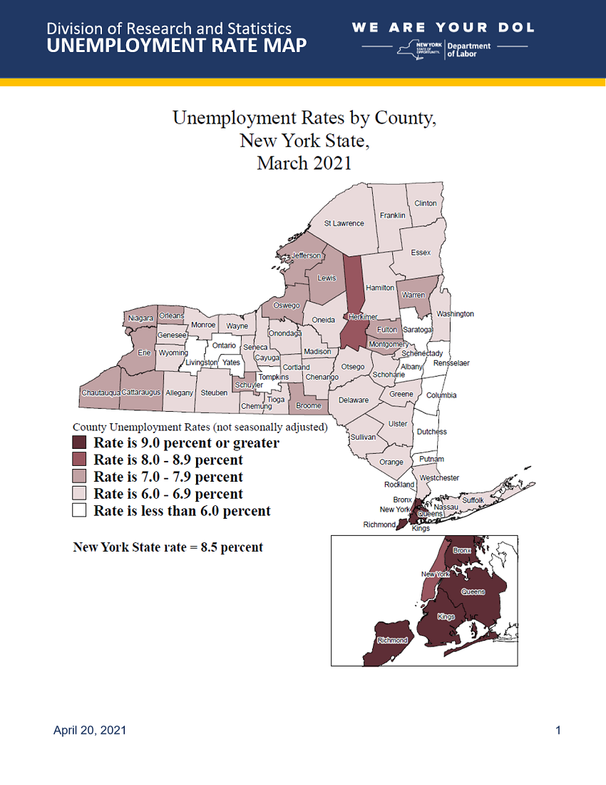 New York State Department of Labor Releases March Unemployment Data