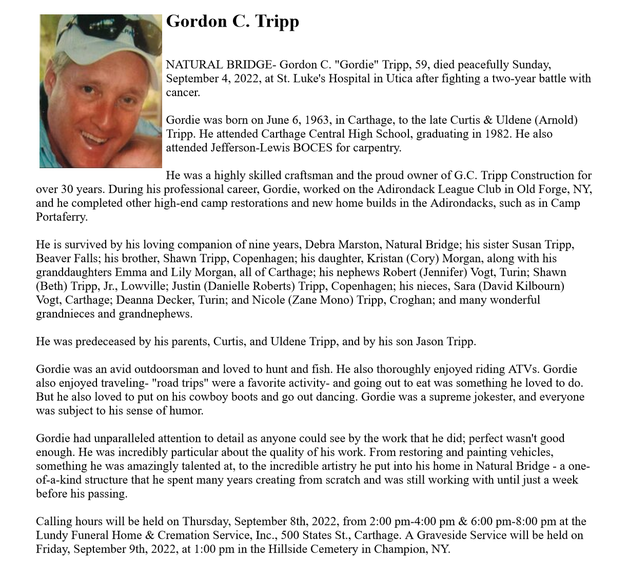 Obituary: Gordon C. Tripp, 59, Natural Bridge