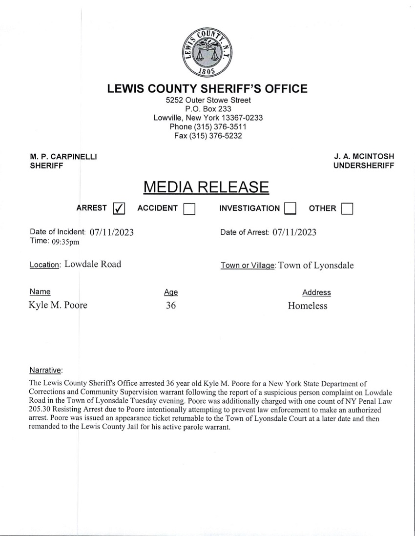 LCSO: Homeless Man Jailed on Parole Warrant, Additionally Charged with ...