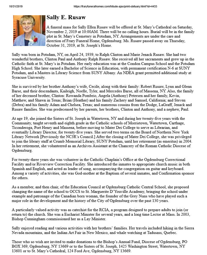 Writing An Obituary With 10 Obituary Samples Examples Obituary: Sally